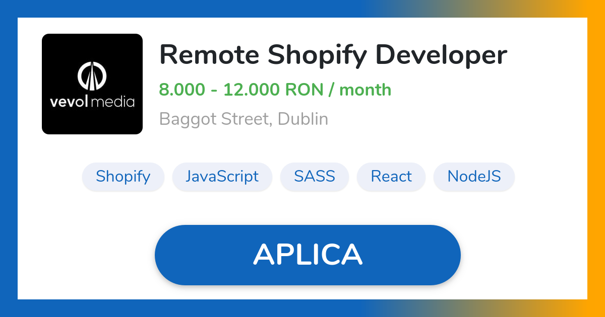 Remote Remote Shopify Developer | Vevol Media