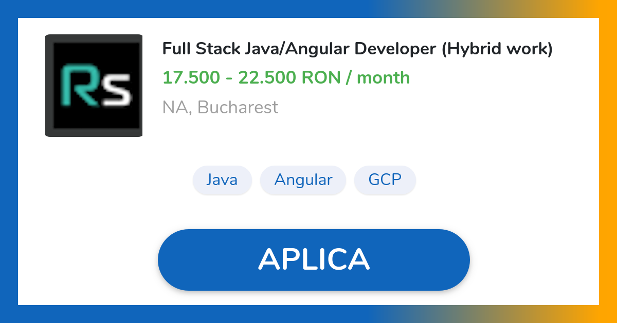 Remote Full Stack Java/Angular Developer (Hybrid work) | RationalSoft