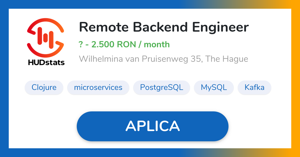 Remote Remote Backend Engineer | HUDstats