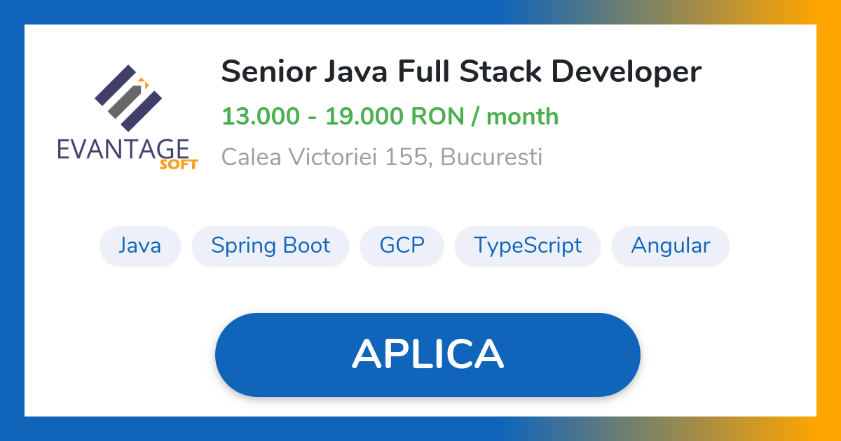 Remote Senior Java Full Stack Developer | Evantage Soft SRL
