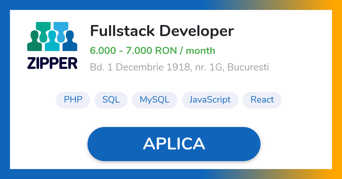 Fullstack Developer Job in Bucuresti | Zipper