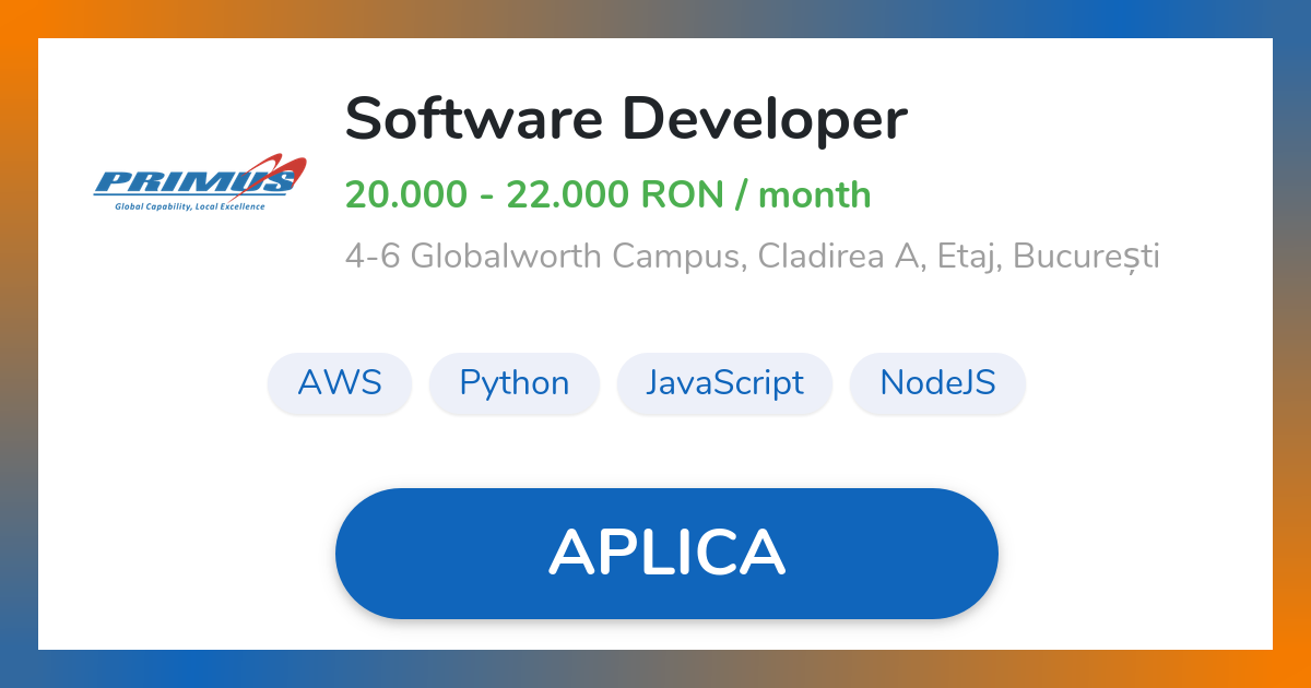 Software Developer Job in București | PRIMUS Global Services, Inc.