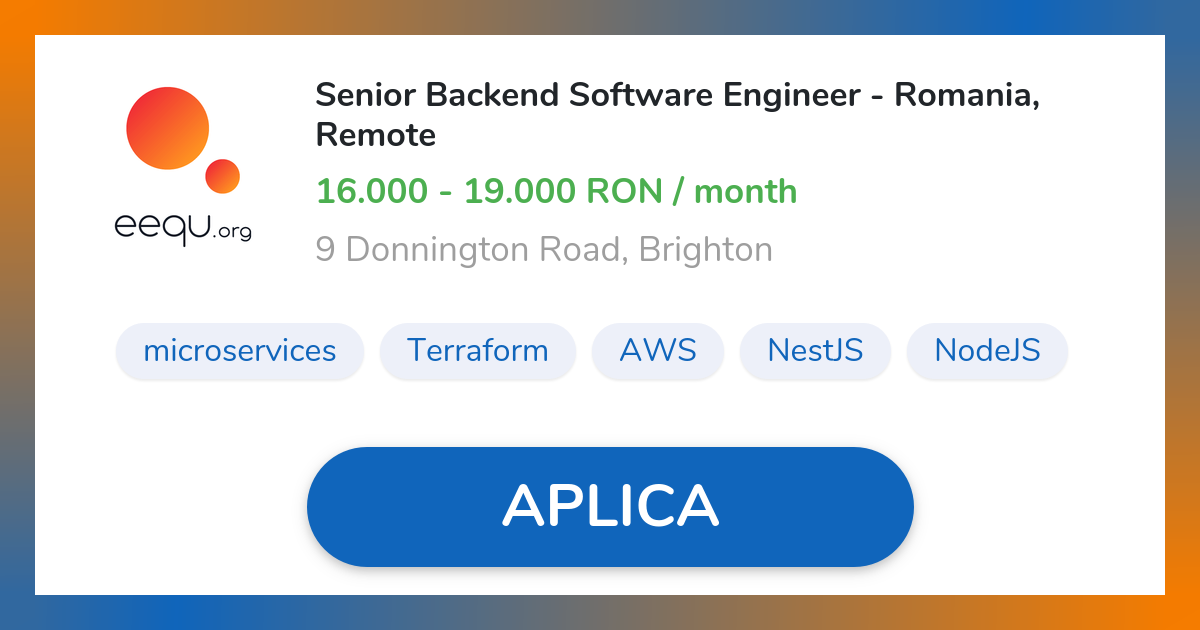Remote Senior Backend Software Engineer - Romania, Remote | Eequ