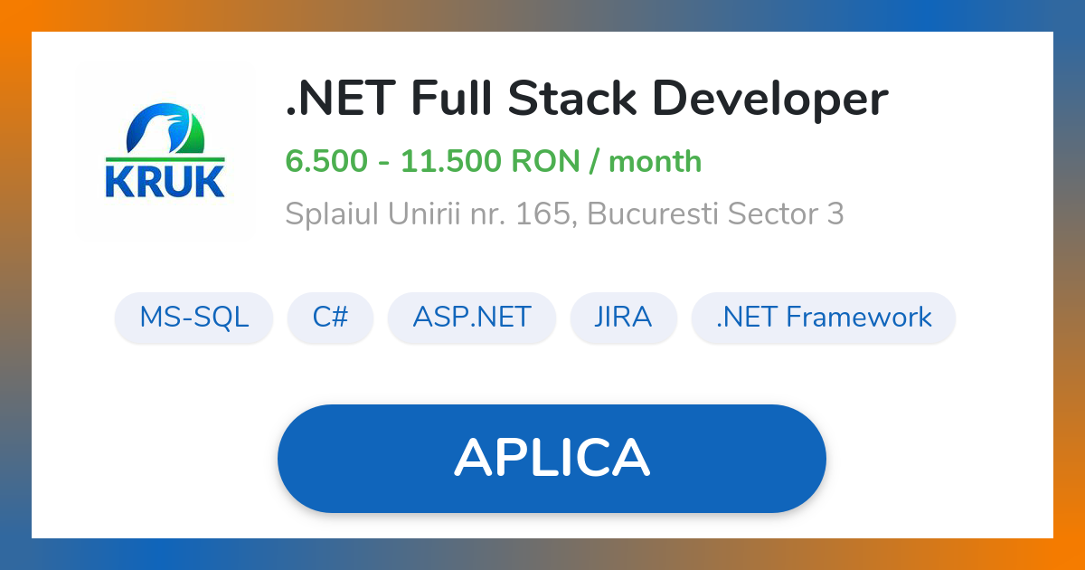 Remote .NET Full Stack Developer | KRUK ROMANIA