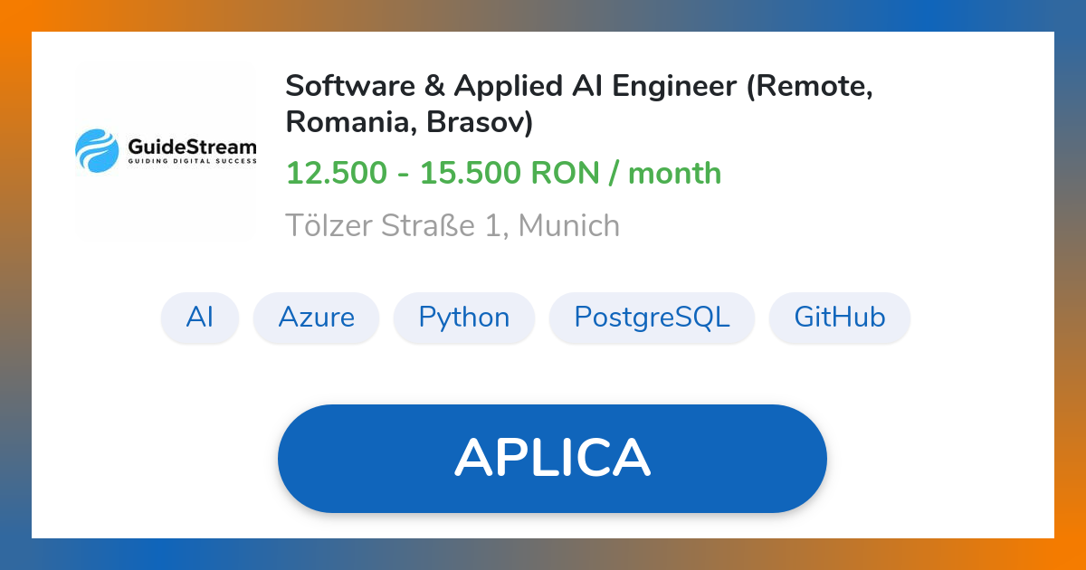 Remote Software & Applied AI Engineer (Remote, Romania, Brasov ...